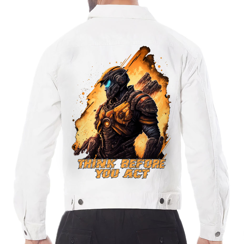 Think Before You Act Men's White Denim Jacket - Cool Denim Jacket for ...
